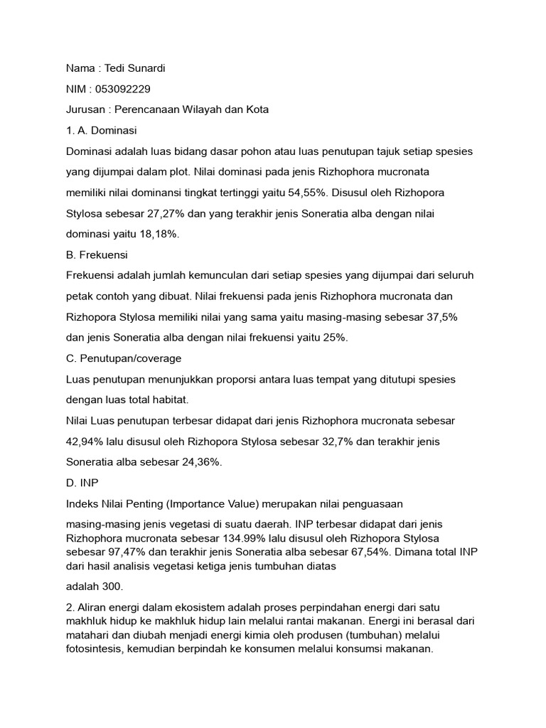 Tugas 2 - Ekologi - Tedi Sunardi - 053092229 - Perencanaan Wilayah Dan Kota | PDF