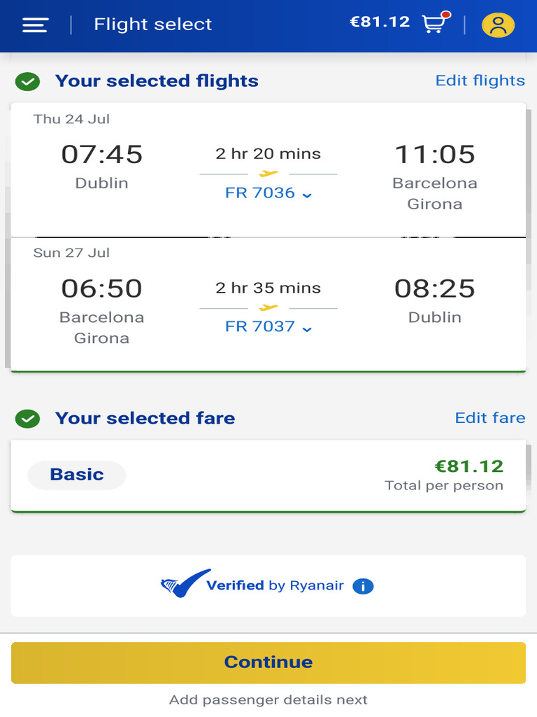 Ryanair Flight Booking Details | PDF