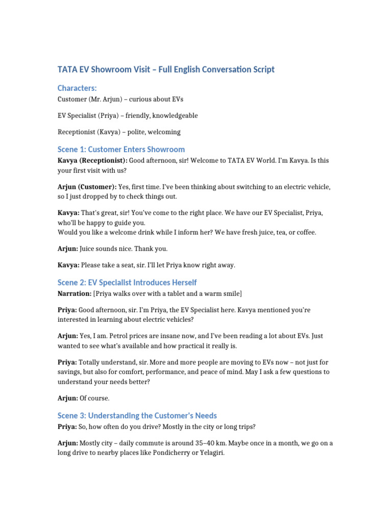 TATA EV Showroom Conversation Script | PDF | Green Vehicles | Electric ...