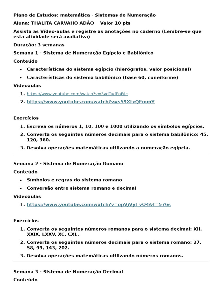 Plano de Estudos: Sistemas Numéricos | PDF