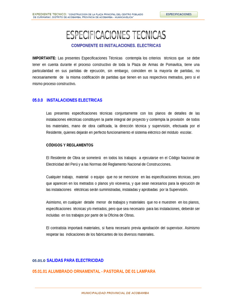 Especificaciones Tecnicas Inst. Electricas.doc Ultimo | PDF | Aislador (Electricidad ...