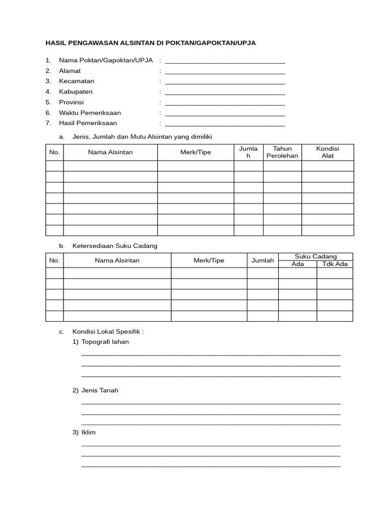 Form Pengawasan Alsintan 2025 | PDF