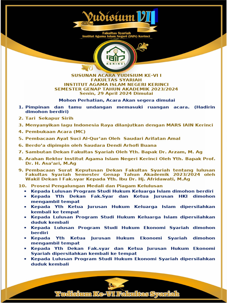 Susunan Acara Yudisium Fakultas Syariah | PDF