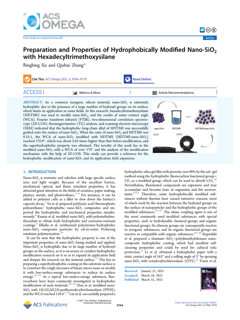 Preparation and Properties of Hydrophobically Modi Ed Nano-SiO 2with ...