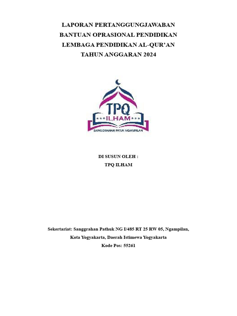 Laporan BOP TPQ Ilham 2024 Yogyakarta | PDF