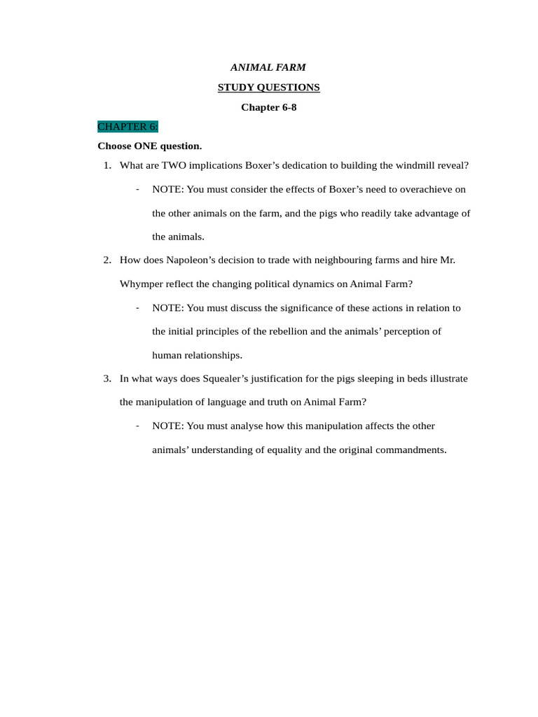 Animal Farm Ch 6 - 7 | PDF