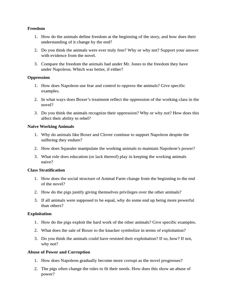 Animal Farm Theme Questions | PDF