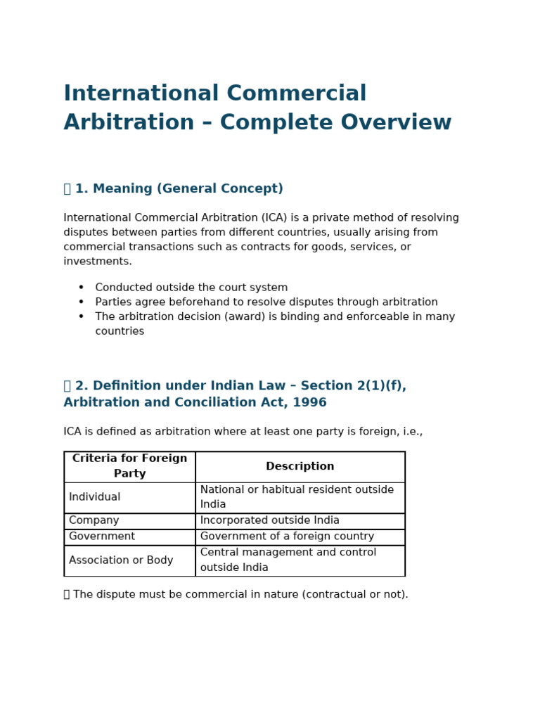 Overview of International Commercial Arbitration | PDF | Arbitration ...