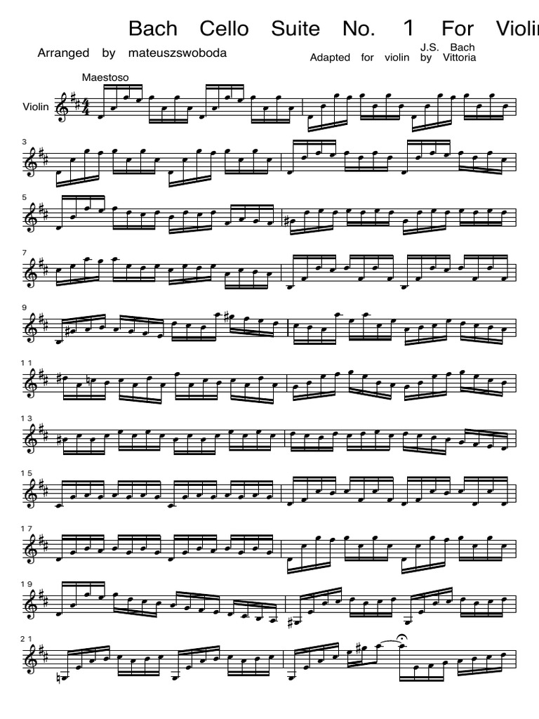Bach Cello Suite No For Violin | PDF | Suite (Music) | Compositions