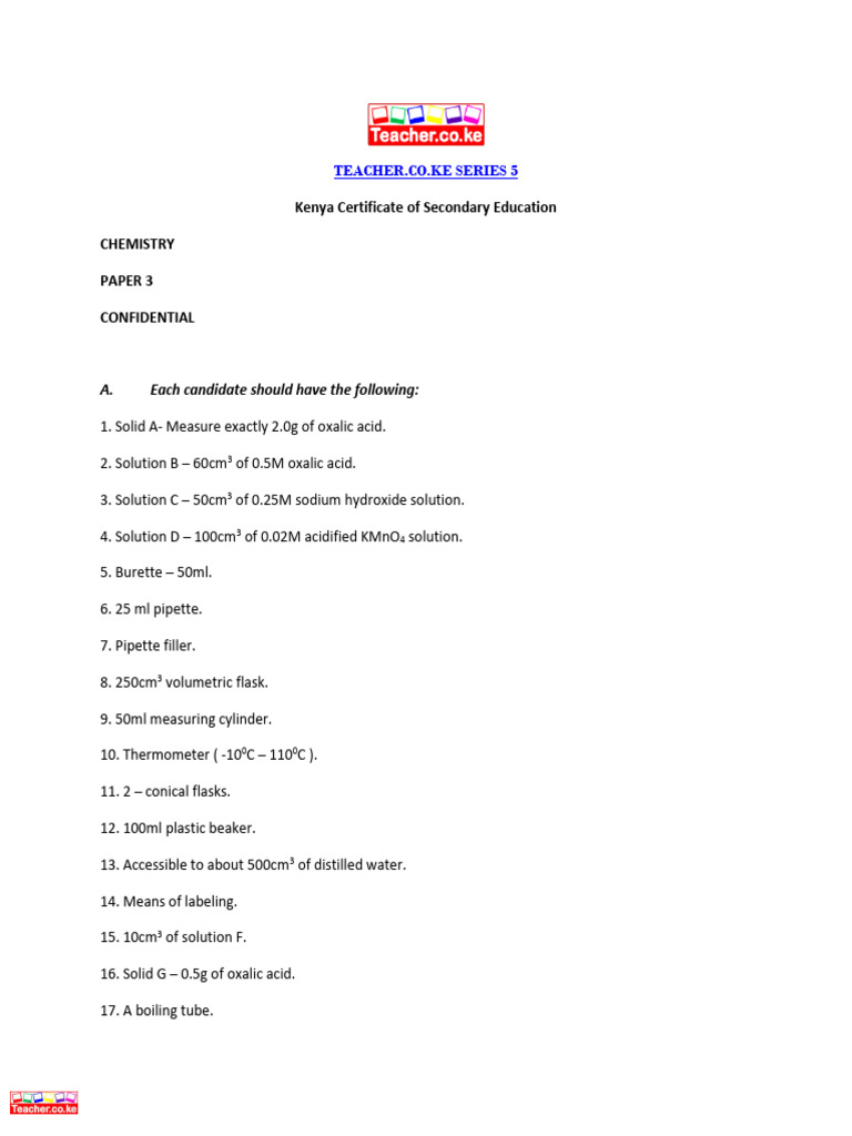 Chemistry Practical Exam 5 Confidential | PDF