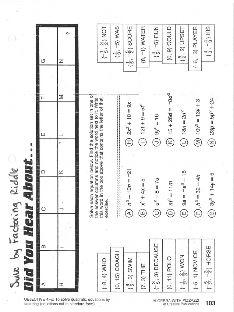 Solve Quadratic Equations by Factoring | PDF | Elementary Mathematics ...