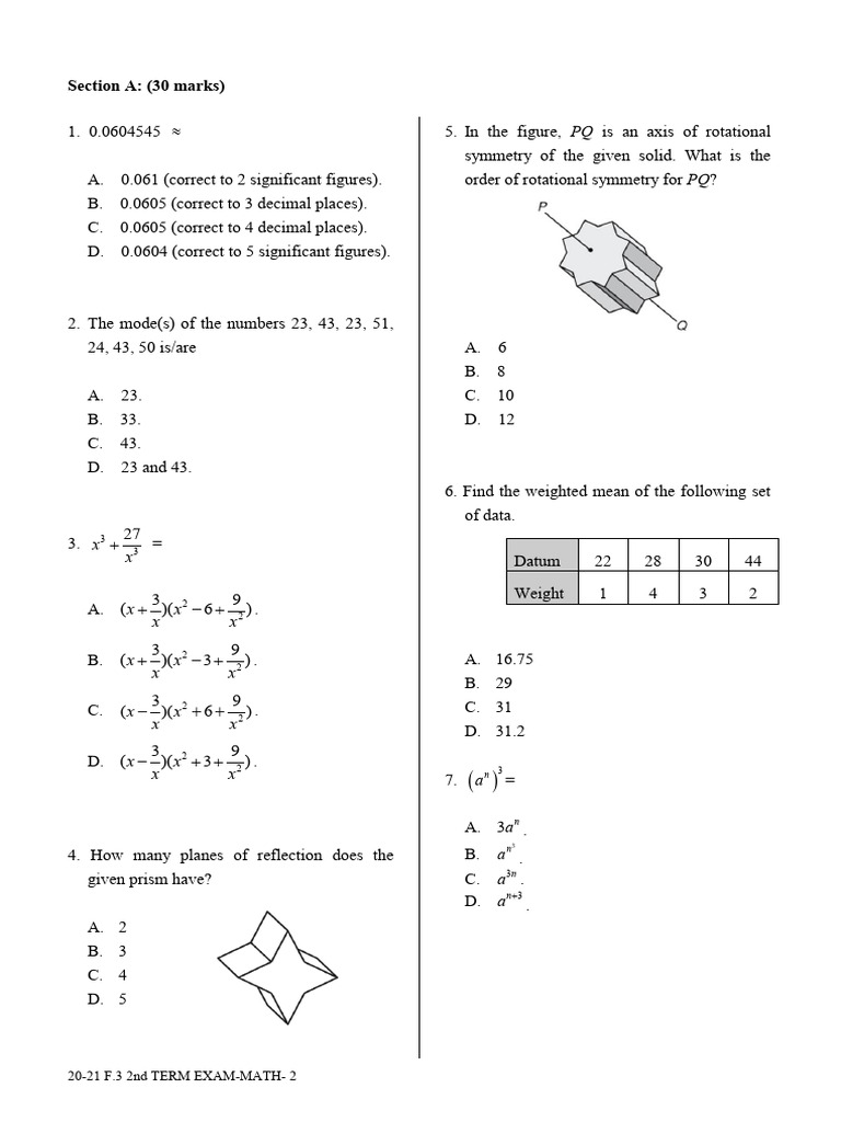 2020 2021 s3 2nd Term Exam Math | PDF | Euclid | Classical Geometry