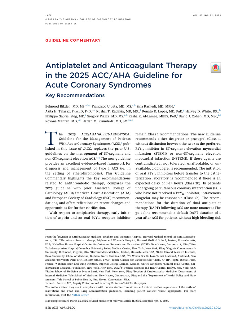 2025 ACS Anticoagulation Guidelines | PDF | Myocardial Infarction ...