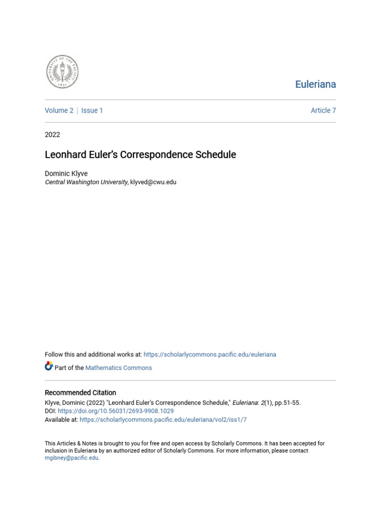 Leonhard Euler - S Correspondence Schedule | PDF | Leonhard Euler ...