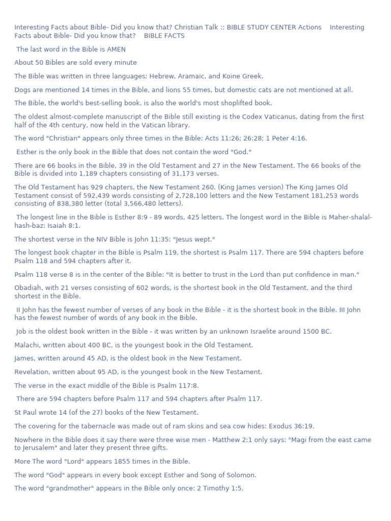 Interesting Facts About Bible | PDF | Bible | Chapters And Verses Of ...