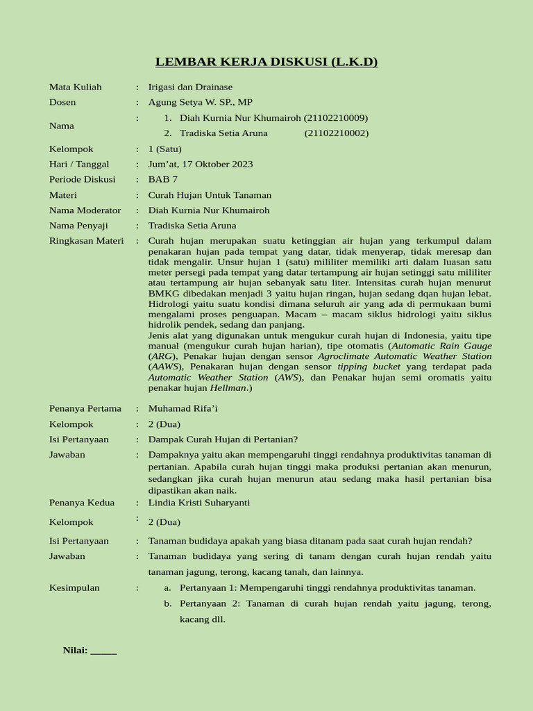 LKD KETIK - BAB 7 Irigasi Dan Drainase | PDF