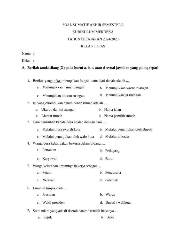 Soal IPAS Kelas 3: Dataran Tinggi | PDF