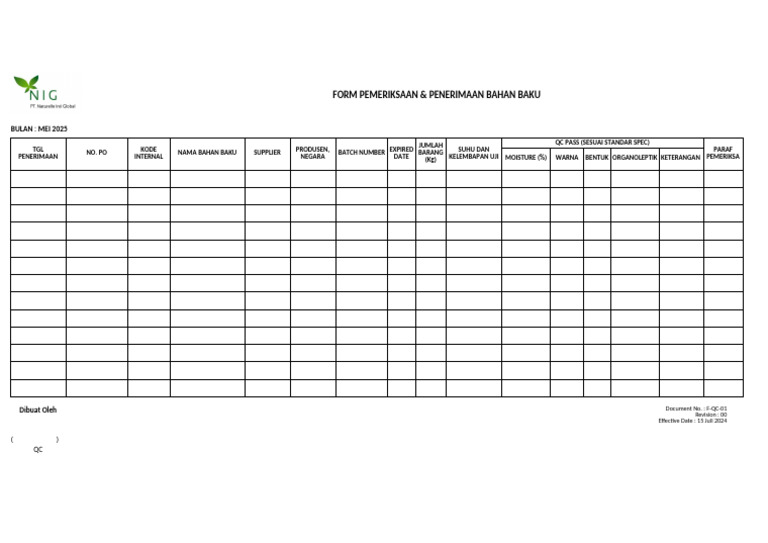 Formulir QC Penerimaan Bahan Baku | PDF