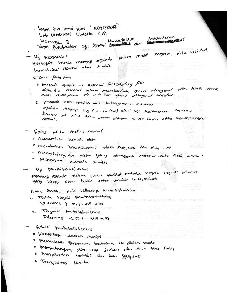 Intan Dwi Irani Putri - TP09 (Asumsi Homokedastisitas Dan Asumsi Autokorelasi) | PDF