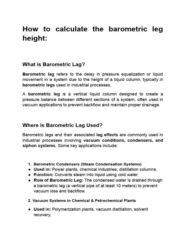 Calculation of Barometric Lage Height | PDF | Pressure | Atmospheric Pressure