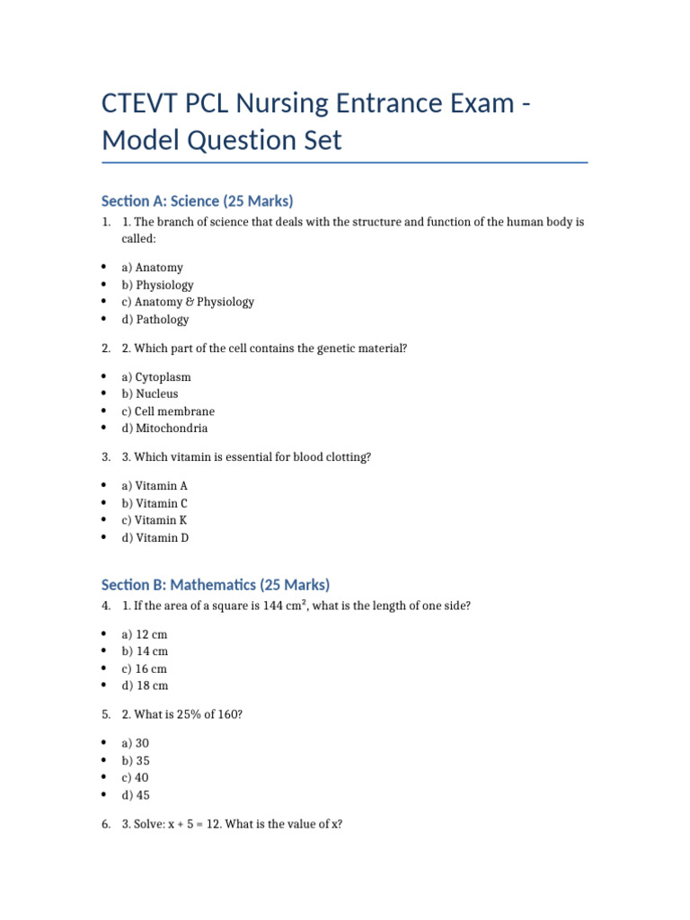 CTEVT PCL Nursing Model Setnsnnsianananj | PDF