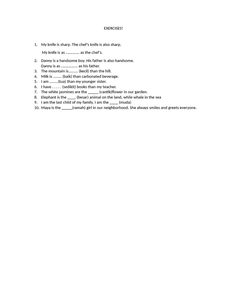 Exercise Comparison Degree | PDF