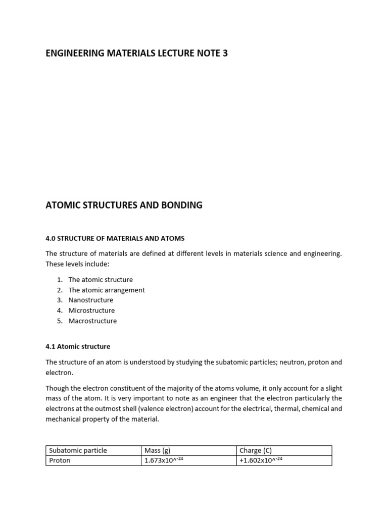 Atomic Structures and Bonding in Materials | PDF | Chemical Bond | Ion