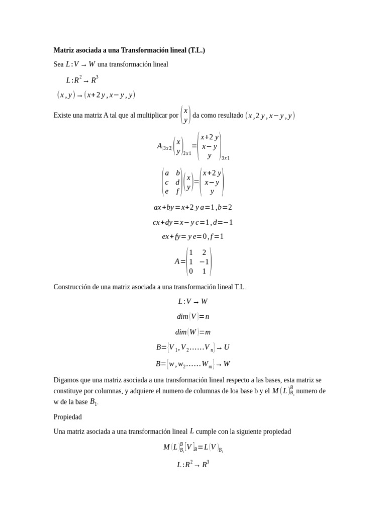 Matriz Asociada A Una Transformación Lineal 00000 | PDF | Mapa lineal | Análisis funcional