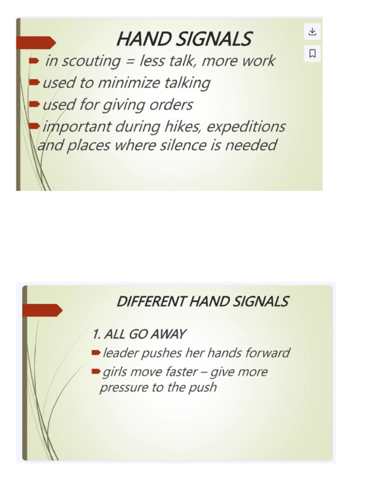Hand and Whistle Signals | PDF | Girl Guiding And Girl Scouting | Scouting