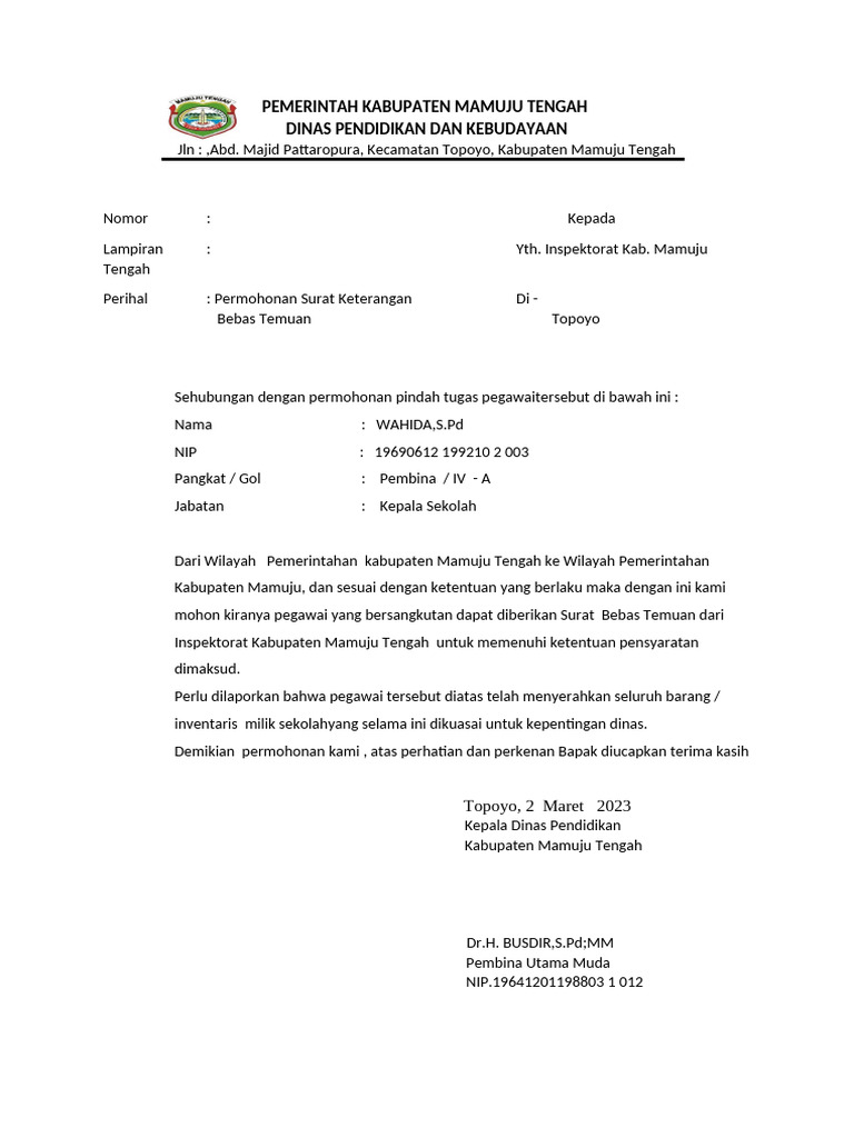 Surat Keterangan Bebas Temuan | PDF