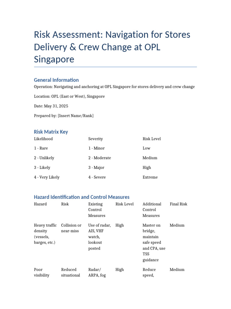 Risk Assessment OPL Singapore | PDF | Safety