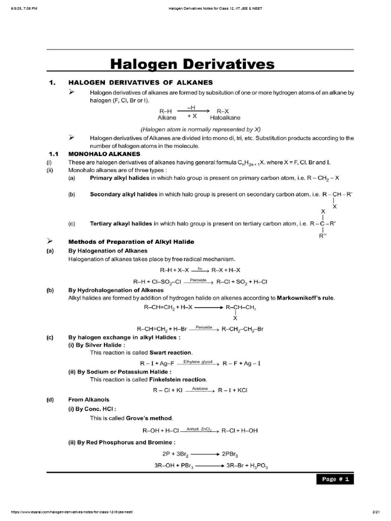 Class 12 Halogen Derivatives Notes | PDF | Science Education | Recruitment