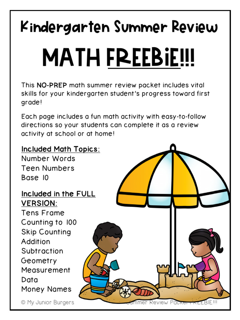 Kindergarten Math Summer Review Freebie | PDF