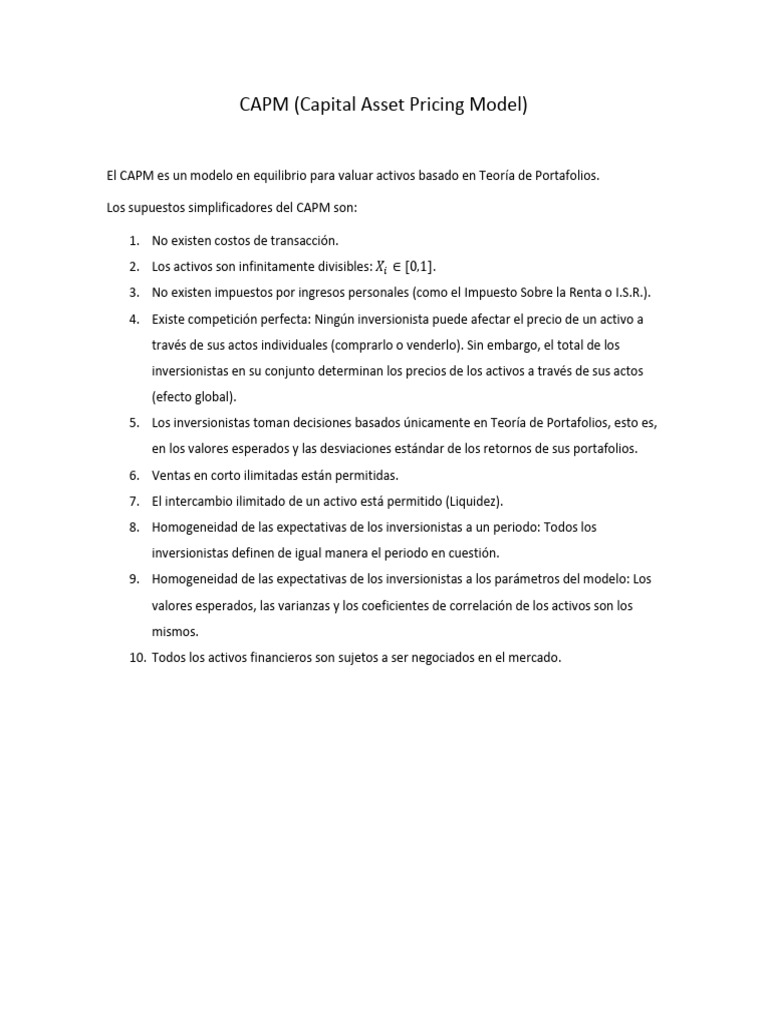 02 Supuestos Del CAPM | PDF