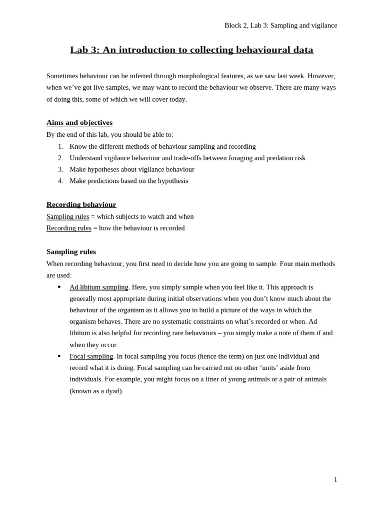 ANTH0007 Lab Book Week 3 | PDF | Hypothesis | Ethology