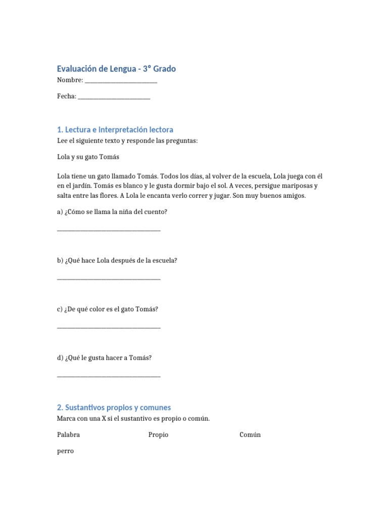 Evaluacion Lengua Tercer Grado-1 | PDF