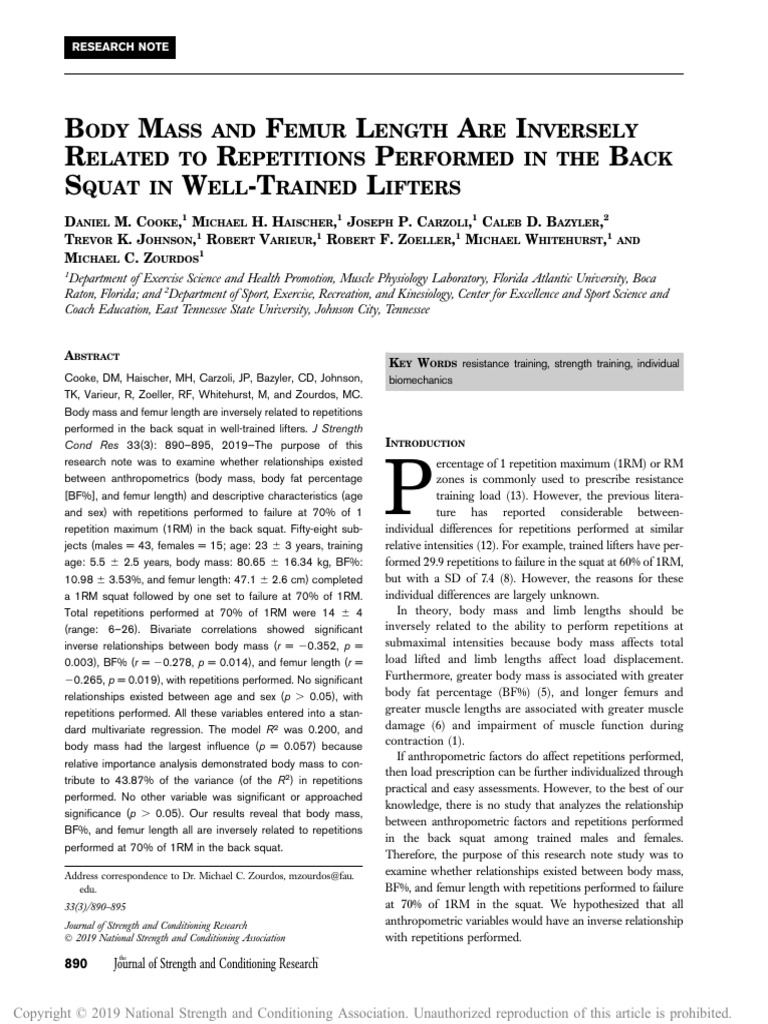 Body Mass & Femur Length Impact Squat Reps | PDF | Regression Analysis ...
