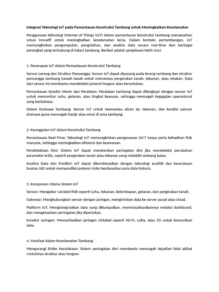 Integrasi Teknologi IoT Pada Pemantauan Konstruksi Tambang Untuk ...