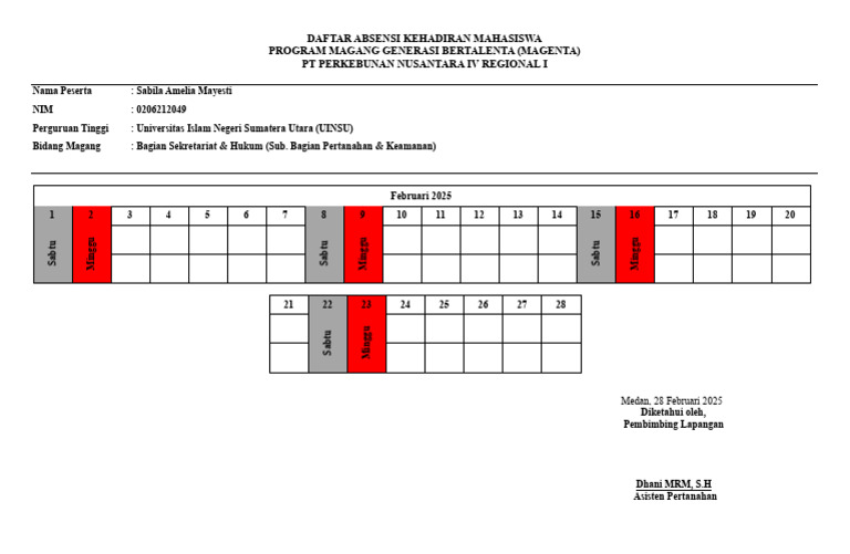 Daftar Absensi Magang Mahasiswa UINSU | PDF