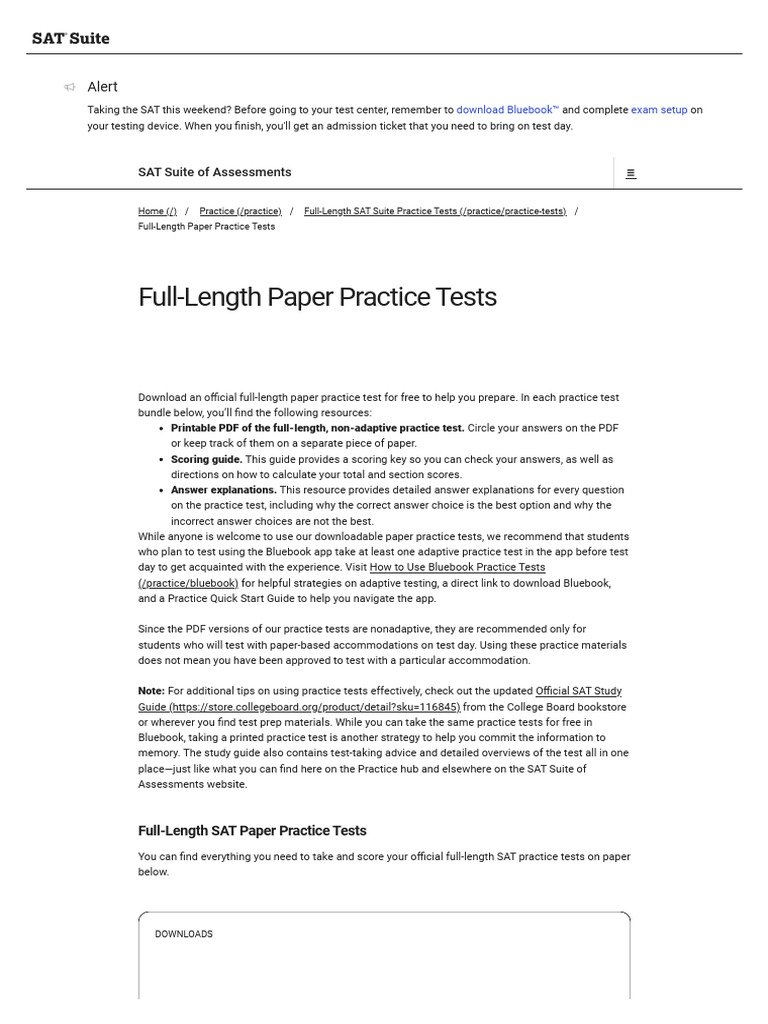 Full-Length Paper Practice Tests – SAT Suite _ College Board | PDF ...