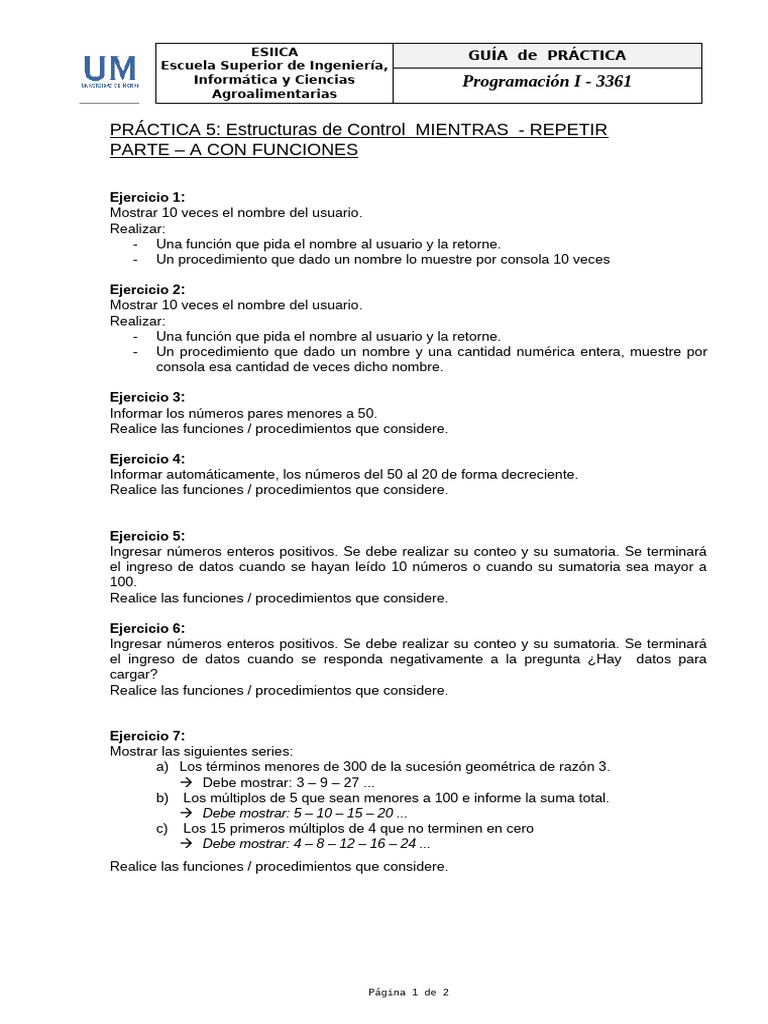 Guia Ejercitacion Programacion I - Practica 6-A MIENTRAS | PDF