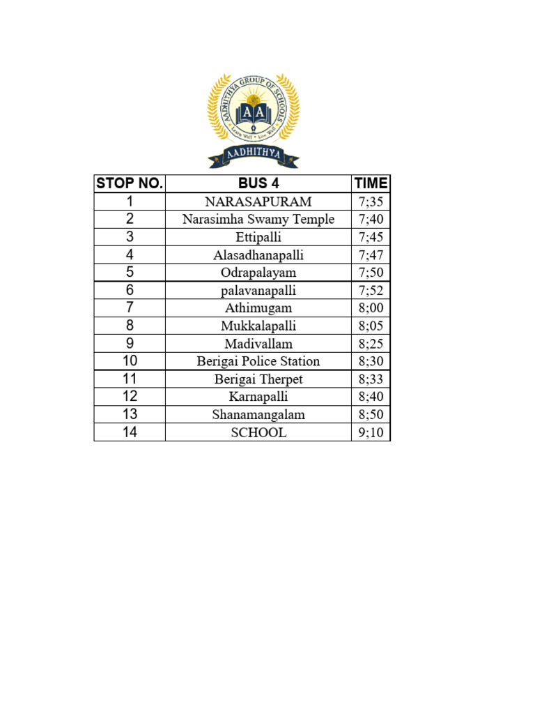School Bus Schedule Timings | PDF