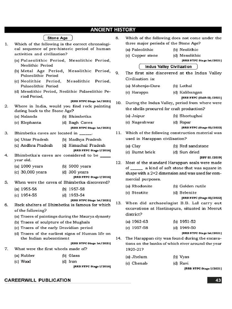 Ancient History RRB Pyq 53 Page | PDF