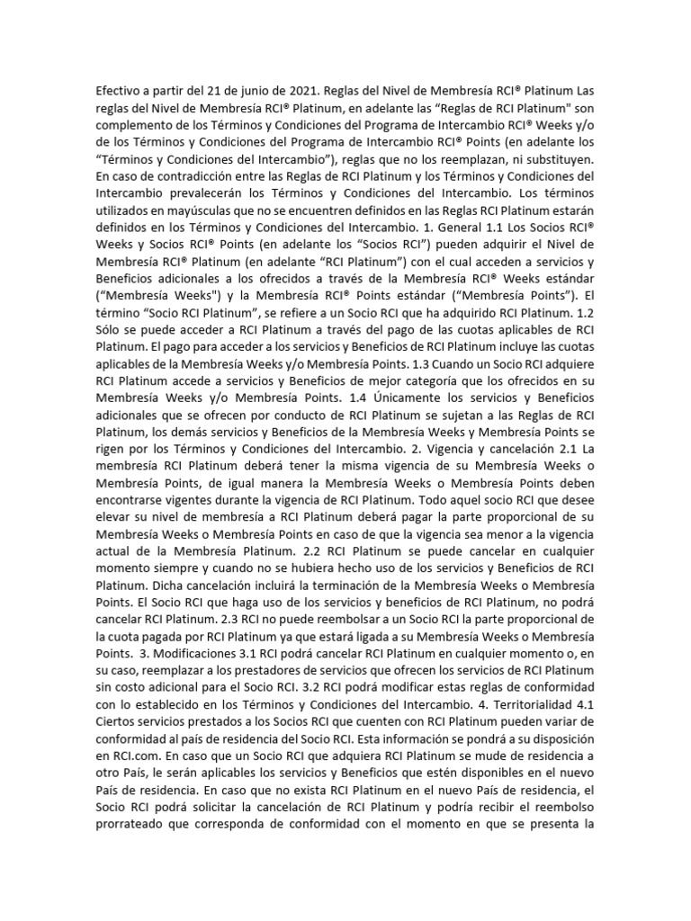Reglas de Asociacion RCI Nivel Platinum 2021 | PDF
