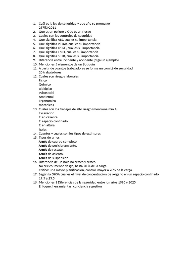 Preguntas Dia de La Seguridad | PDF