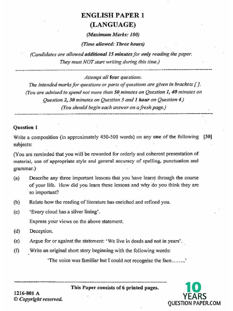 ISC 2016 English Language Paper 1 Class 12 | PDF