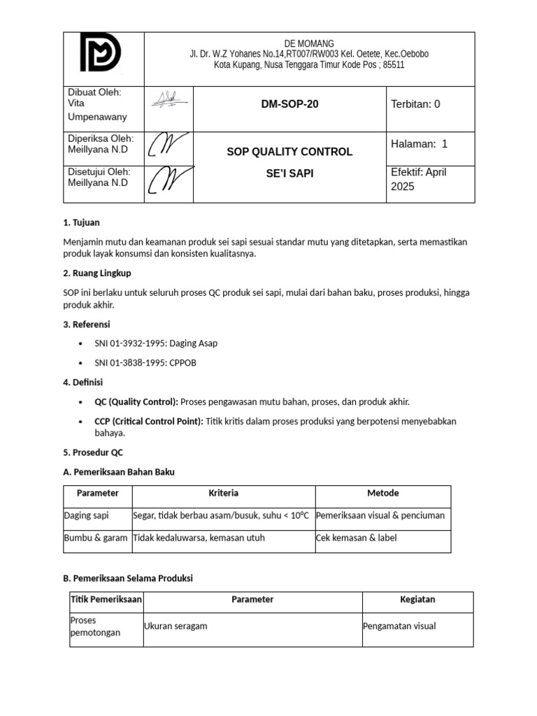 DM Sop 20.quality Control | PDF