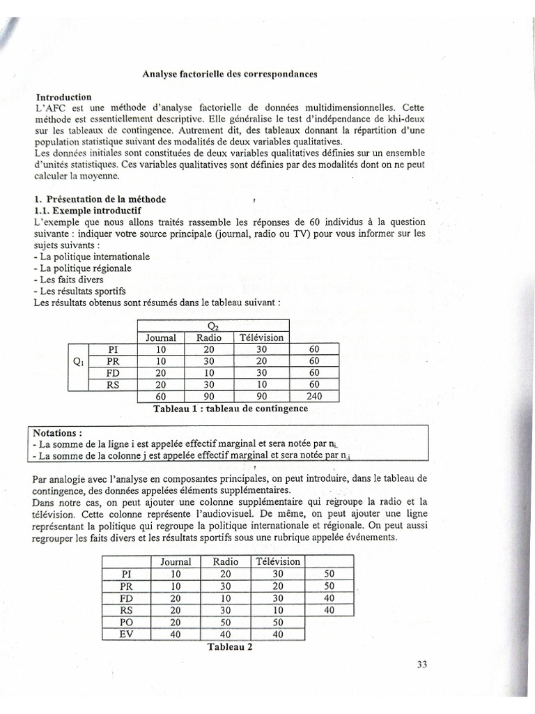 Analyse Factorielle Des Correspondances (Statistiques Multivariées) | PDF