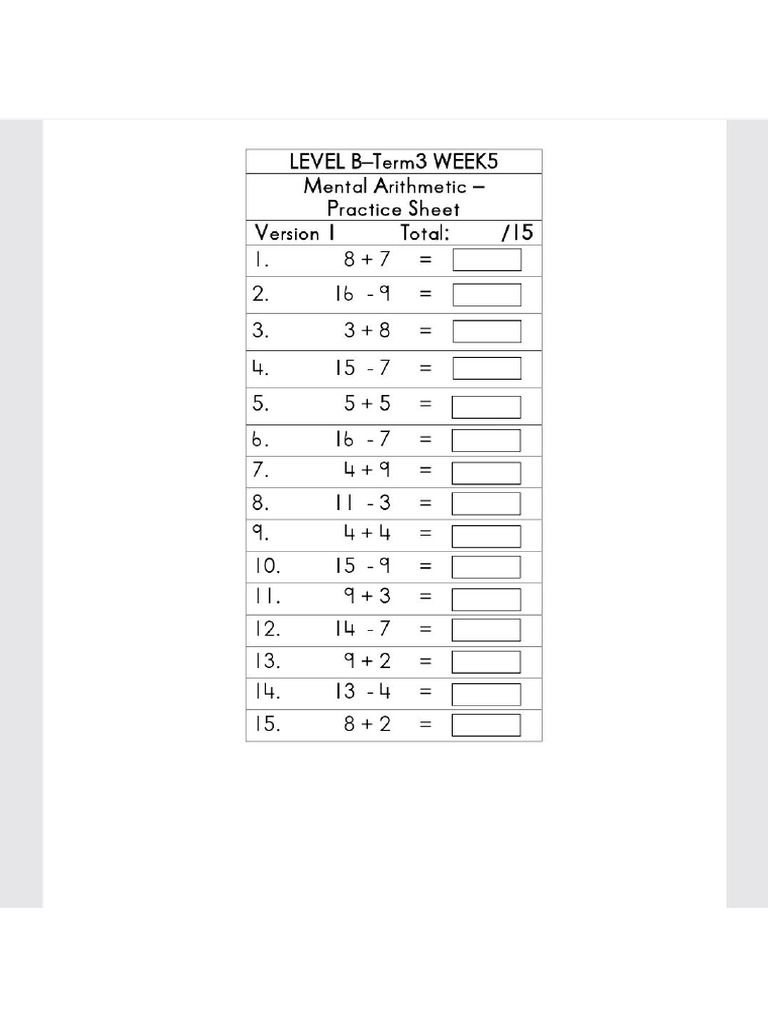 Mental Math Final kg1 | PDF