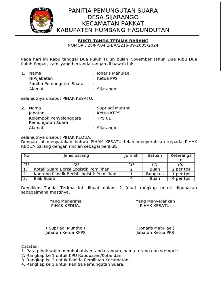 BTTB DARI PPS KE KPPS Sijarango | PDF